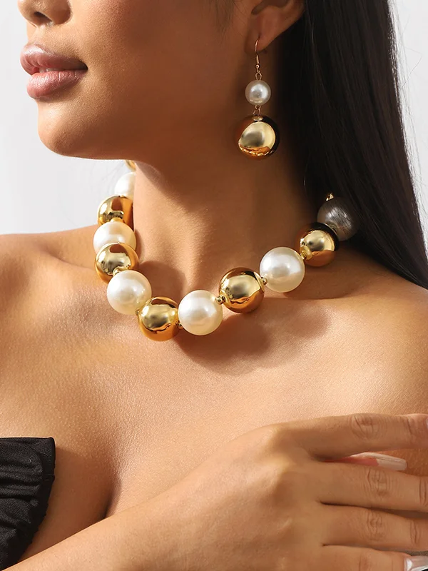 Beaded Contrast Color Geometric Dainty Necklace Earrings Set: Complete ...